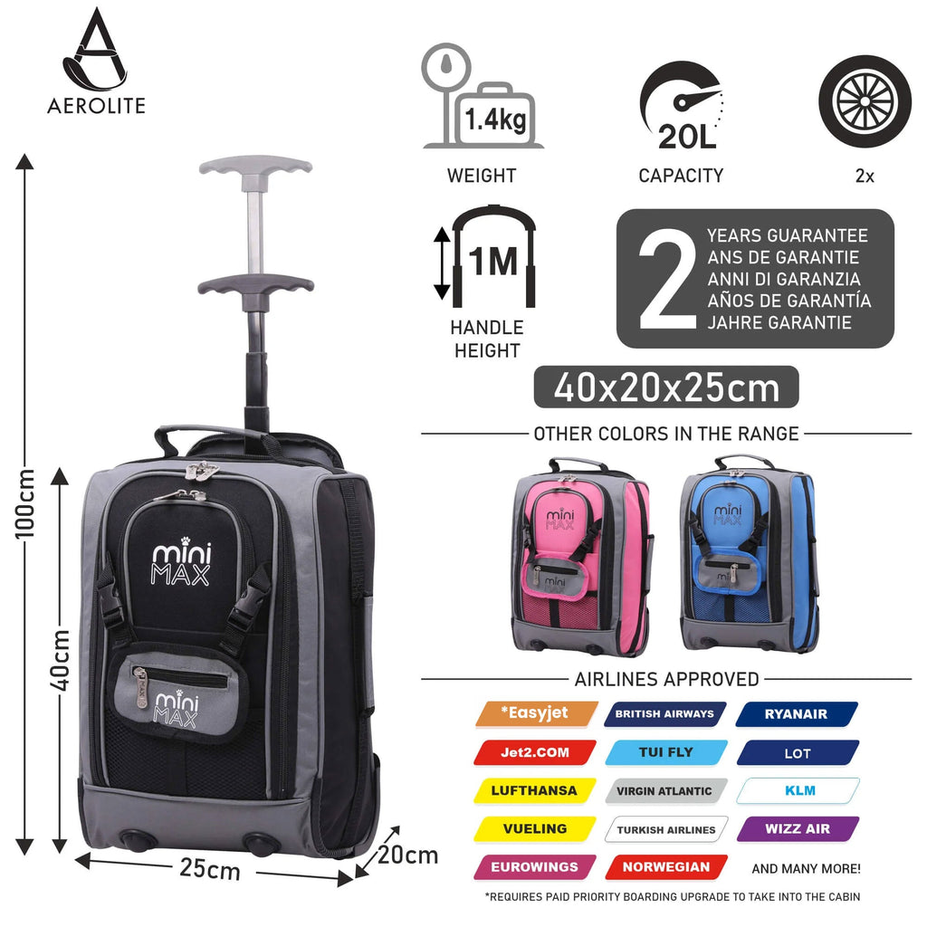 Aerolite MiniMAX 20L Ryanair 40x20x25 Maximale Größe Handgepäck unter ...